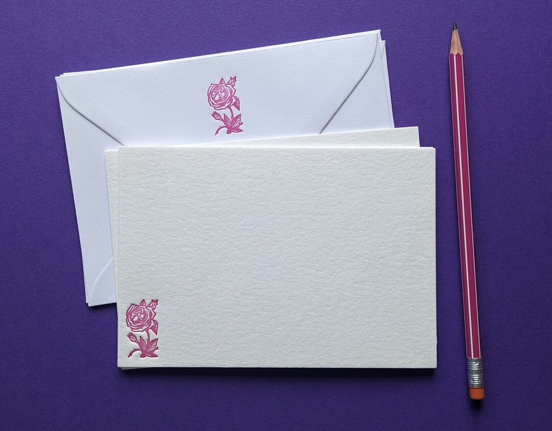 Rose Letterpress Flat Notecards / Notelets / Correspondence Cards. Pack ...
