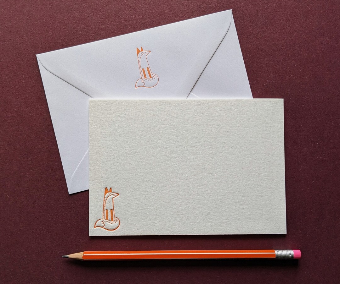 Sitting Fox Letterpress Flat Notecards / Notelets / Correspondence ...
