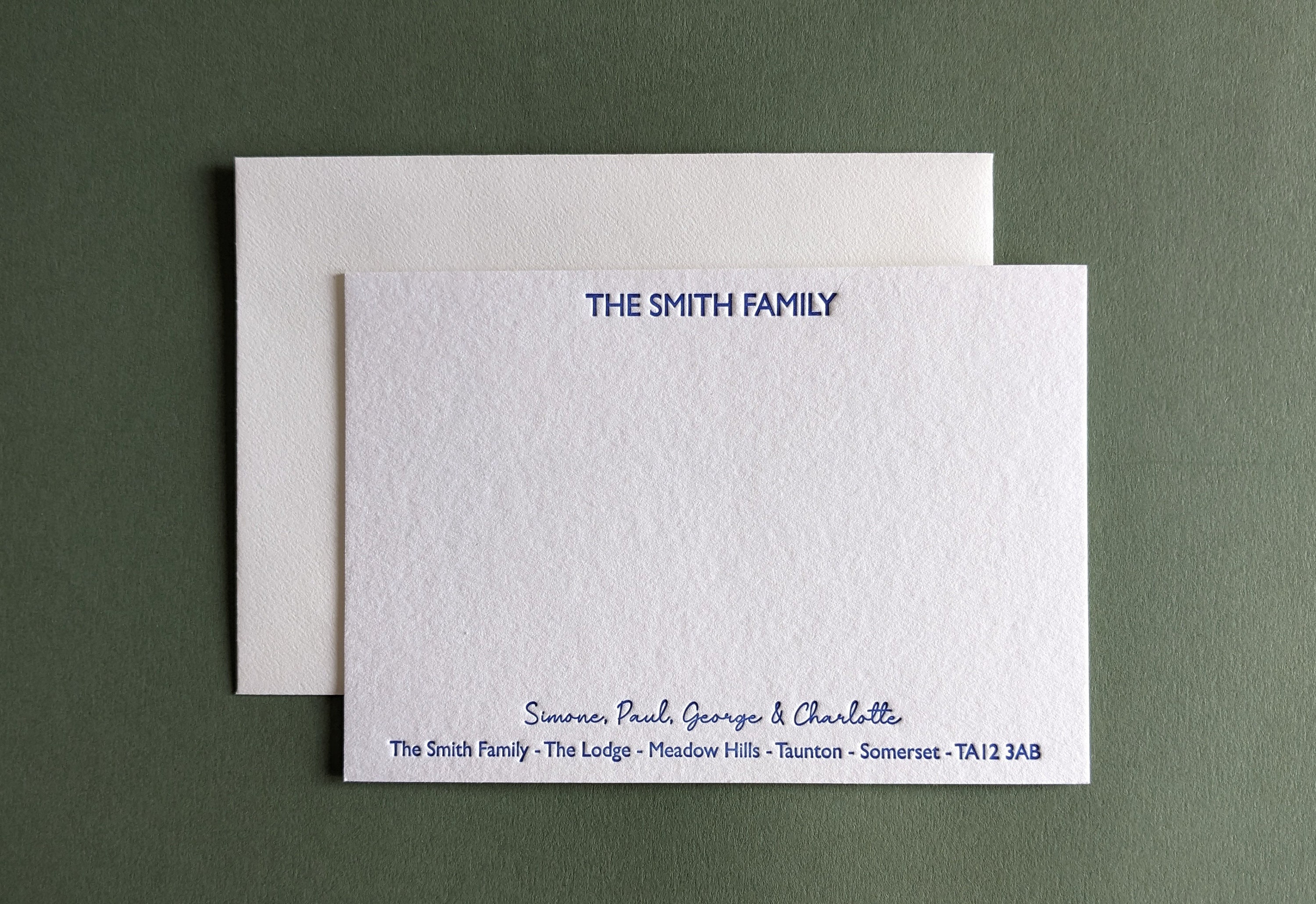 Personalised Family Letterpress Flat Notecards - Correspondence Cards ...