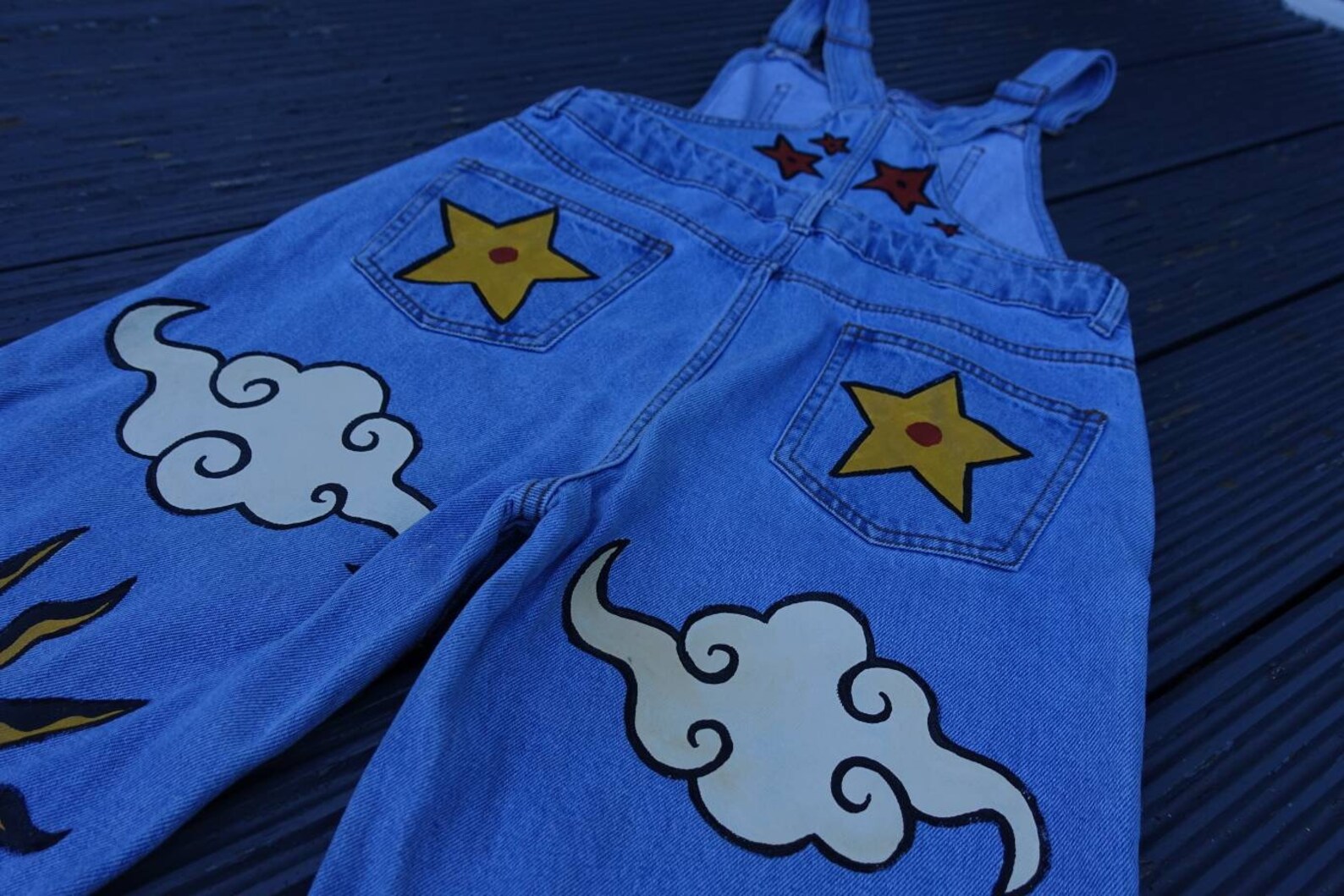 Hand Painted Custom Denim Overalls Dungarees With Celetial Stars, Suns ...
