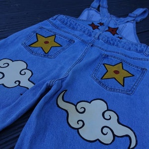 Hand Painted Custom Denim Overalls Dungarees With Celetial Stars, Suns ...