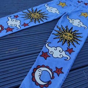 Hand Painted Custom Denim Overalls Dungarees With Celetial Stars, Suns ...