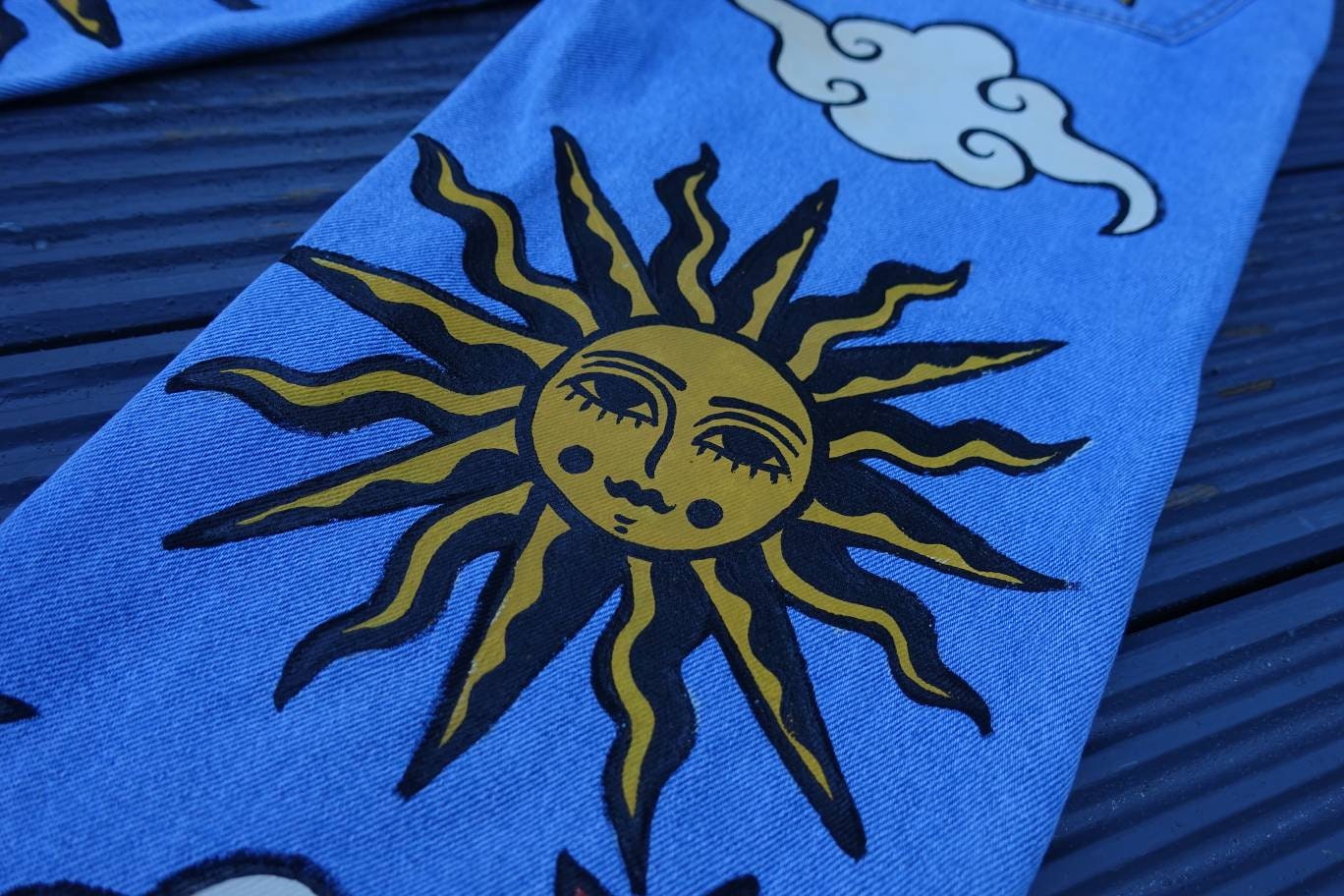 Hand Painted Custom Denim Overalls Dungarees With Celetial Stars, Suns ...