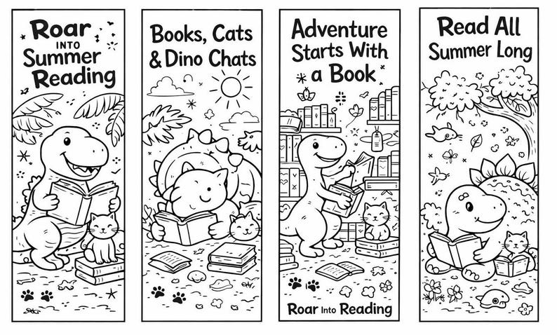 20 Dinosaur Reading Coloring Bookmarks Printable | Library Bookmark ...