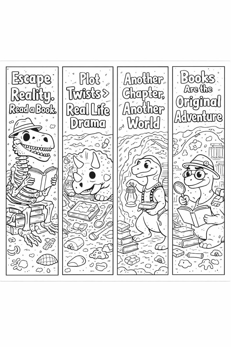 20 Dinosaur Reading Coloring Bookmarks Printable | Library Bookmark ...