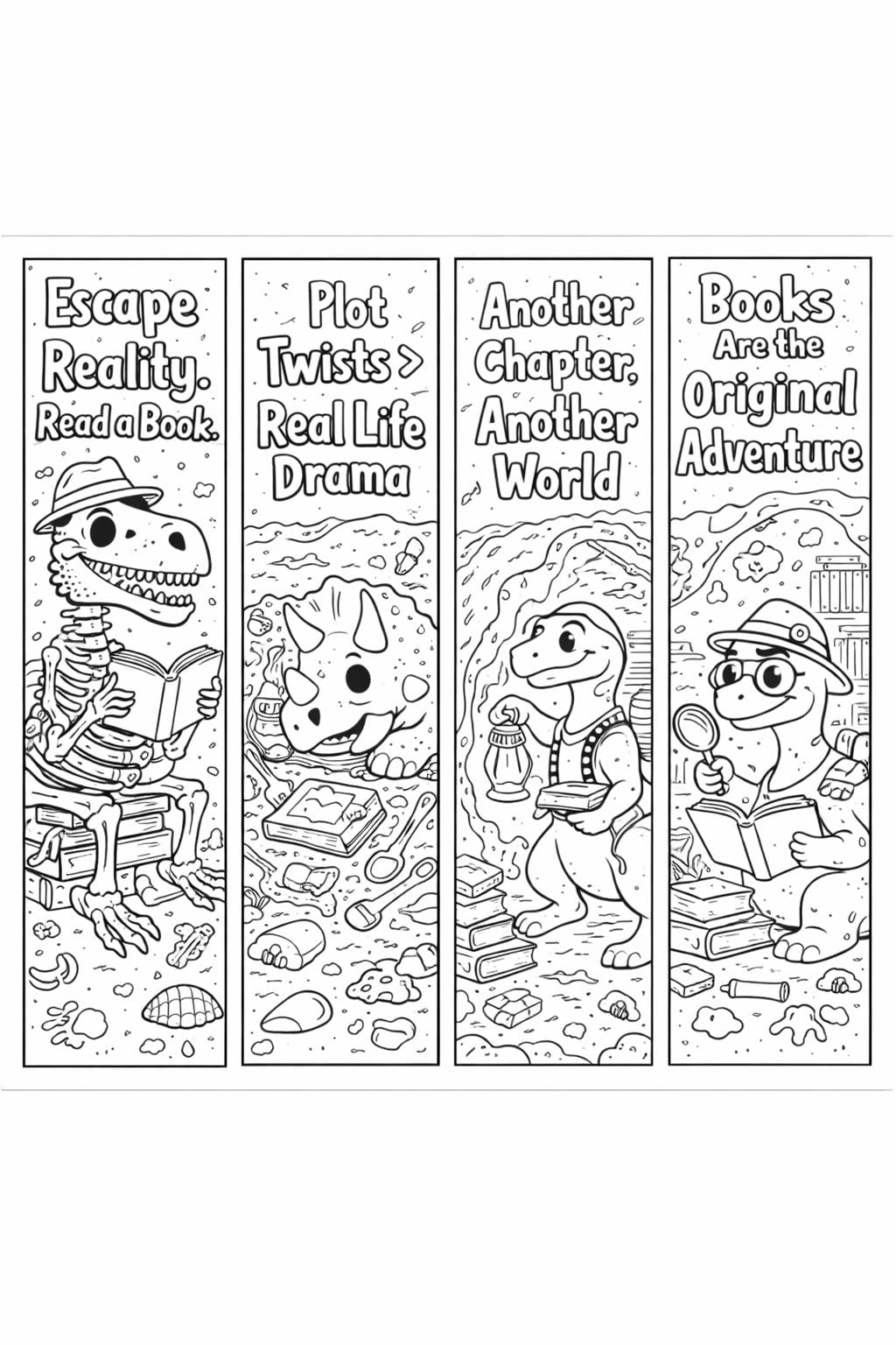 20 Dinosaur Reading Coloring Bookmarks Printable | Library Bookmark ...