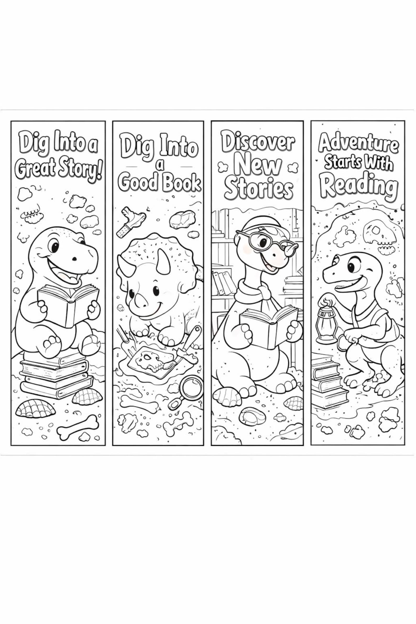 20 Dinosaur Reading Coloring Bookmarks Printable | Library Bookmark ...