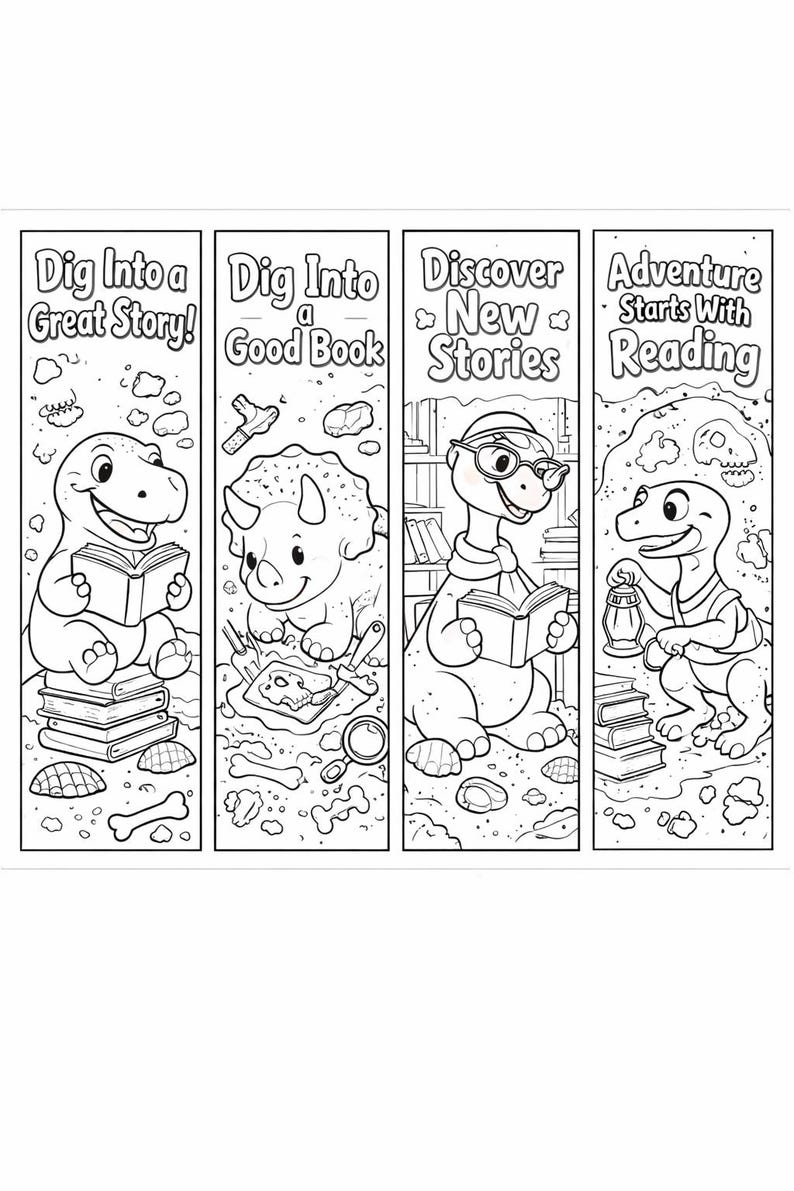 20 Dinosaur Reading Coloring Bookmarks Printable | Library Bookmark ...