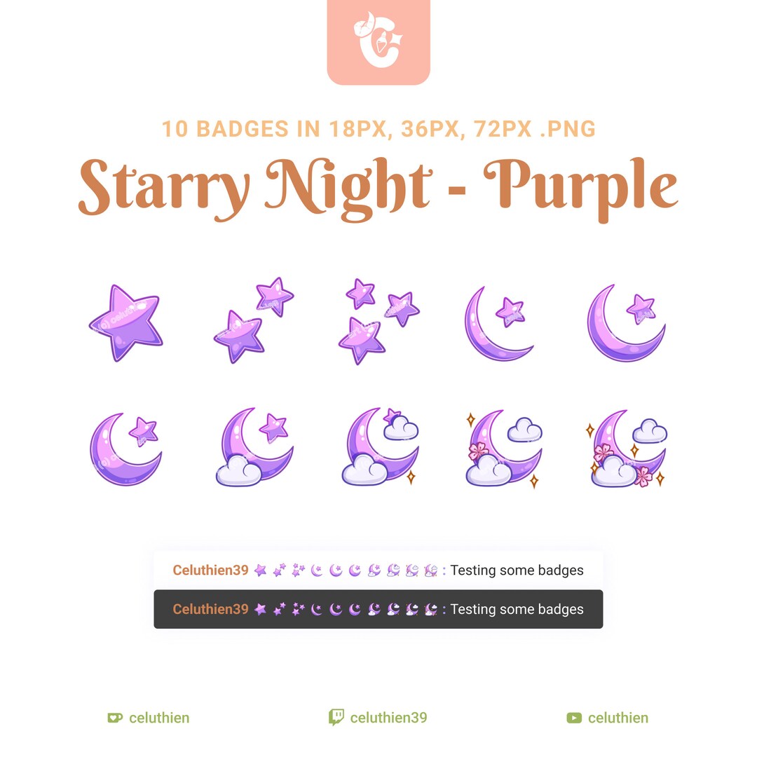 Starry Night PURPLE Sub/bit Badges Discord Role Badges Twitch Discord ...