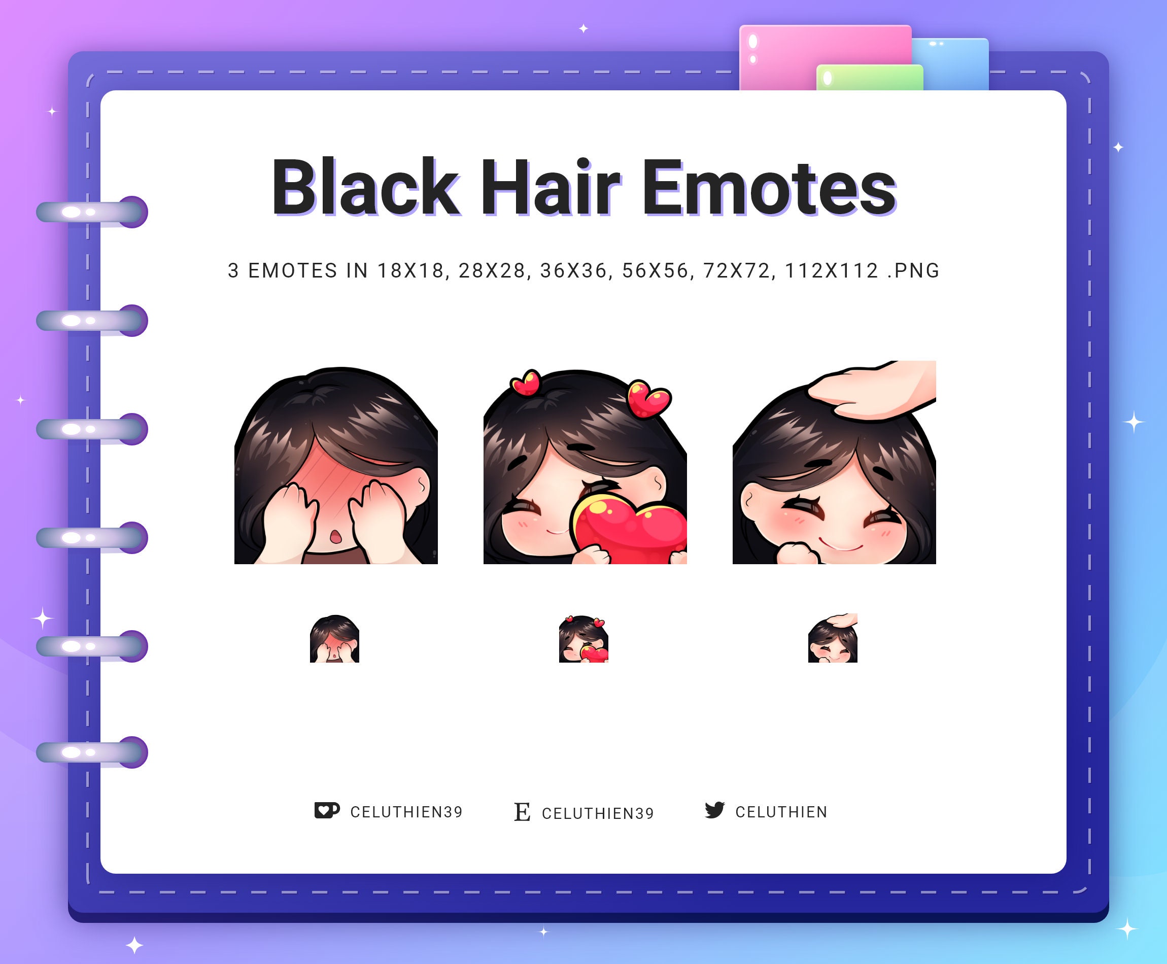Sweet Black Haired Emotes Blush Love Pat Twitch - Etsy