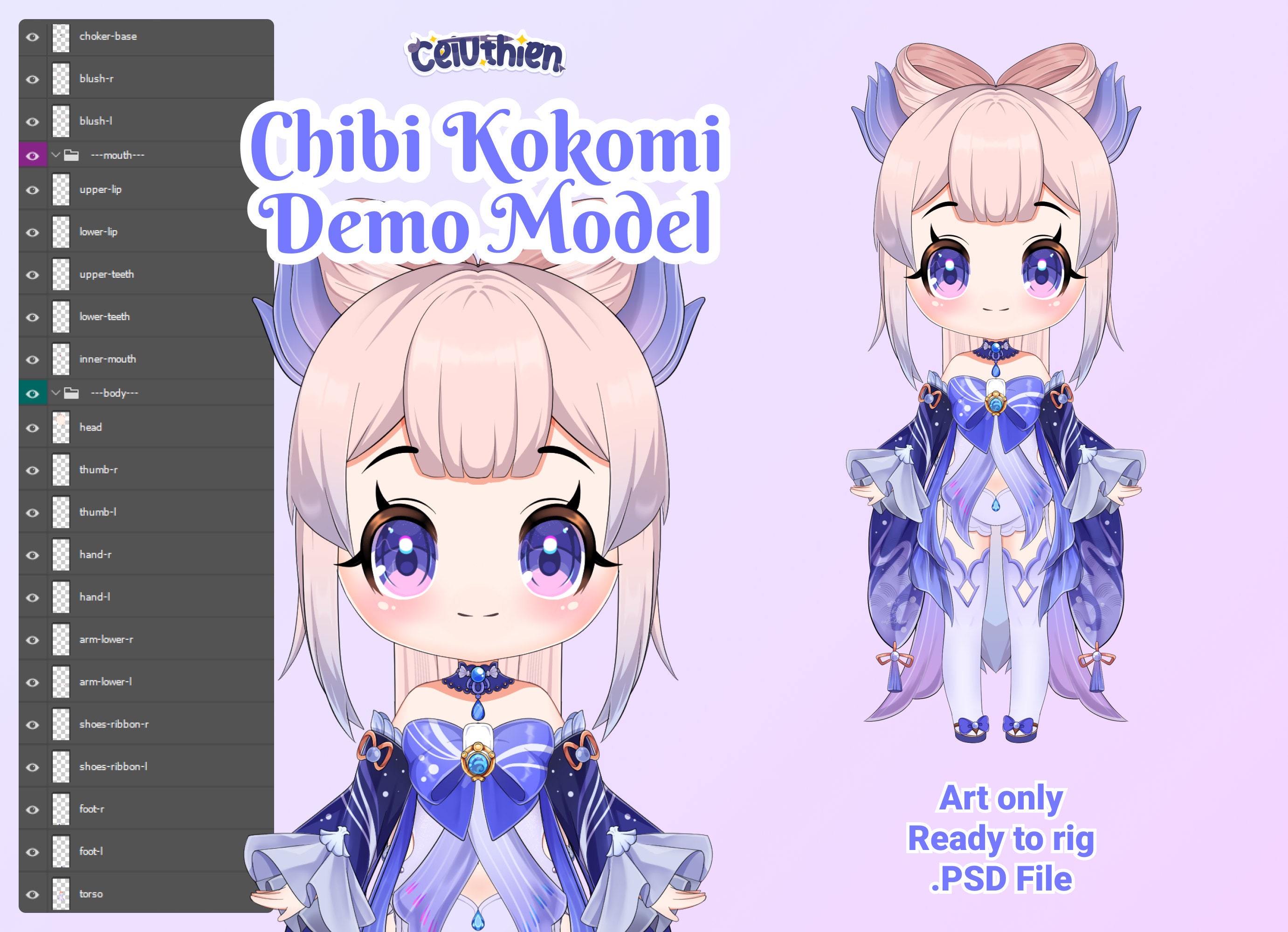 Chibi Kokomi .PSD File for Learning Rigging on L2D Cubism - Etsy