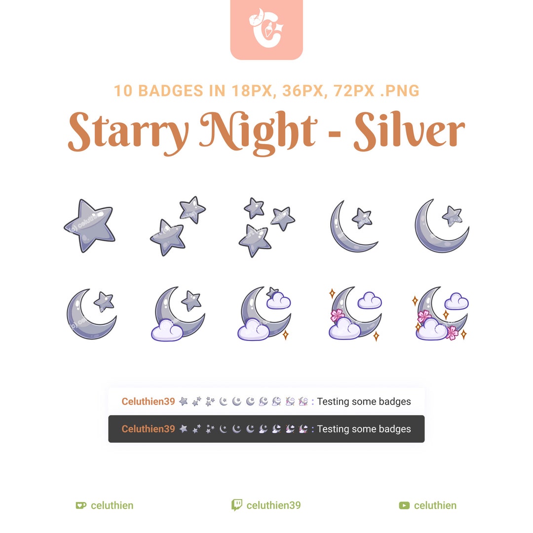 Starry Night SILVER Sub/bit Badges Discord Role Badges Twitch Discord ...