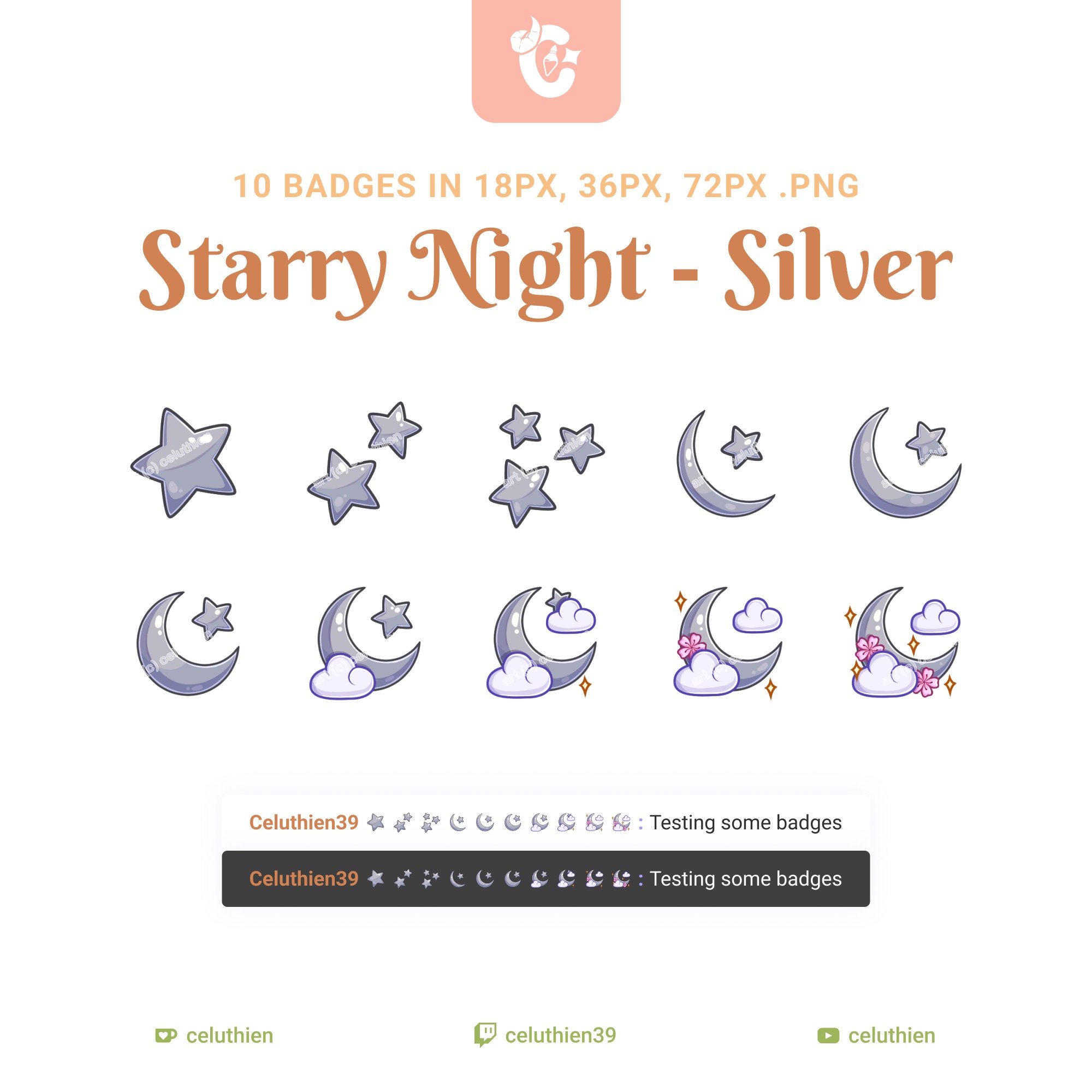 Starry Night SILVER Sub/bit Badges Discord Role Badges Twitch Discord ...