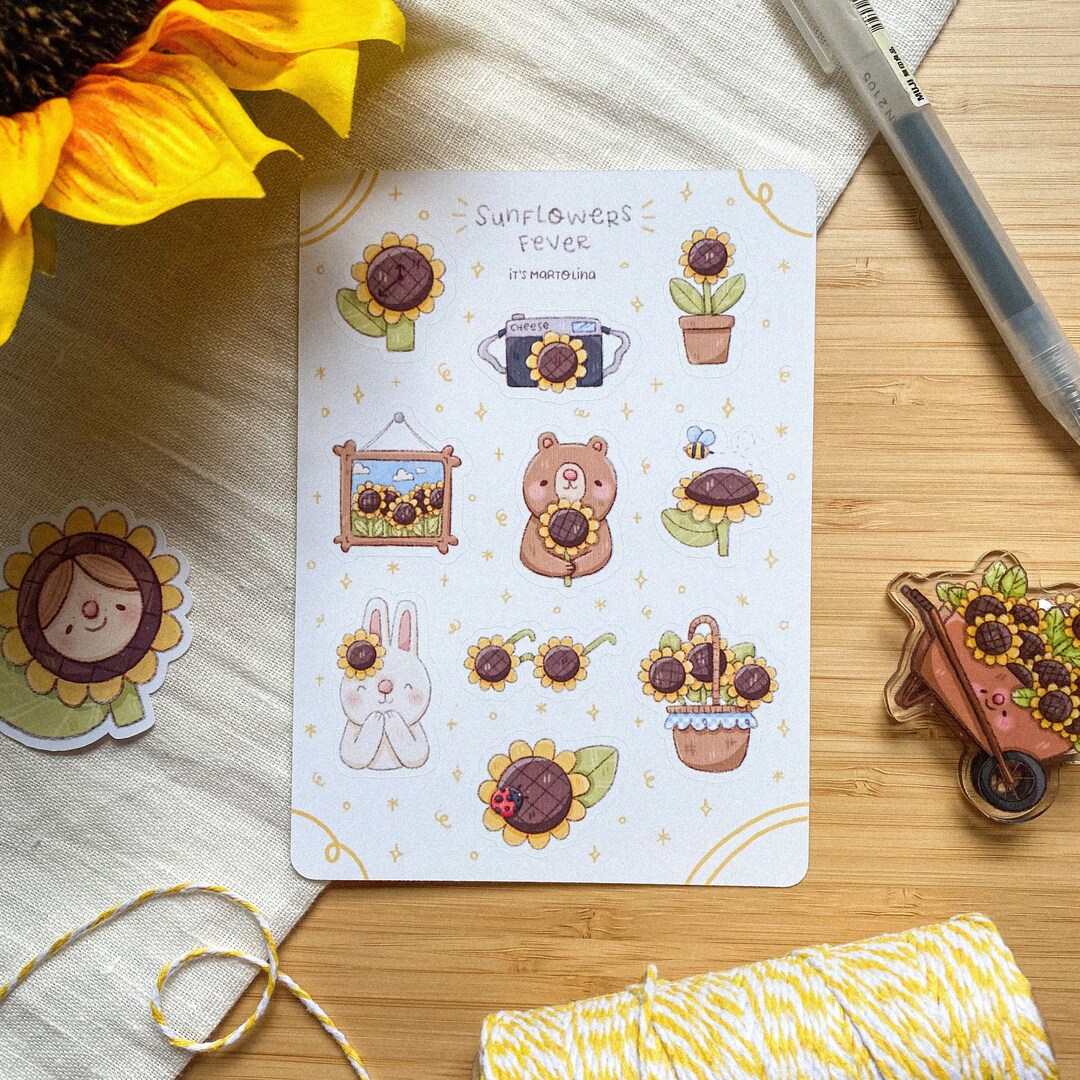 Sunflowers Fever Sticker Sheet Cute Stickers Matte Stickers Kiss Cut ...