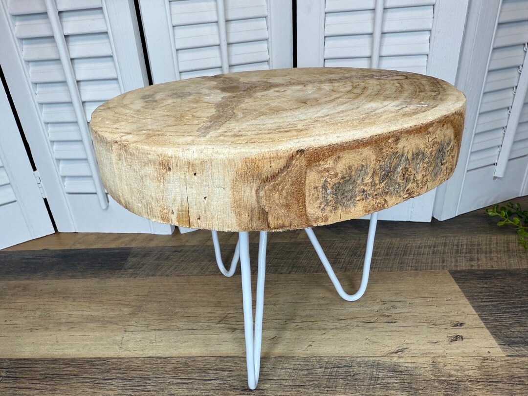 Rustic Round Wood Riser With White Metal Hairpin Legs - Etsy