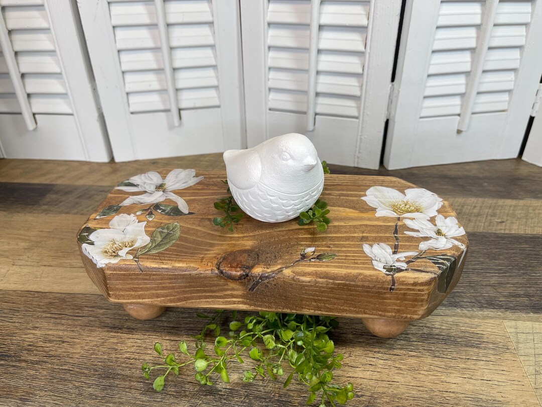 Wood Riser With With Magnolia Flowers and Ball Feet - Etsy