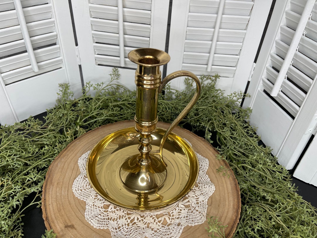 Vintage Brass Candle Holder With Handle, Mantle Decor, Gold Candlestick ...