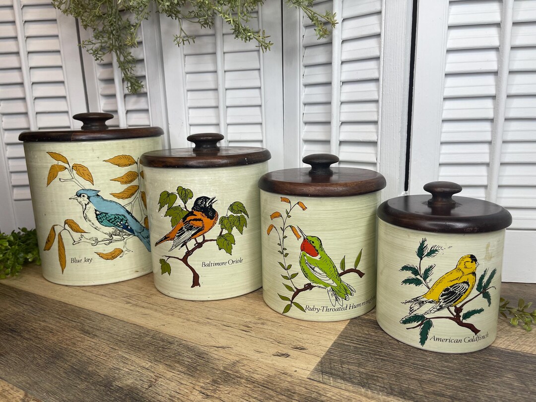 Vintage Metal Set of 4 Ransburg Bird Canisters Containers, Baltimore ...