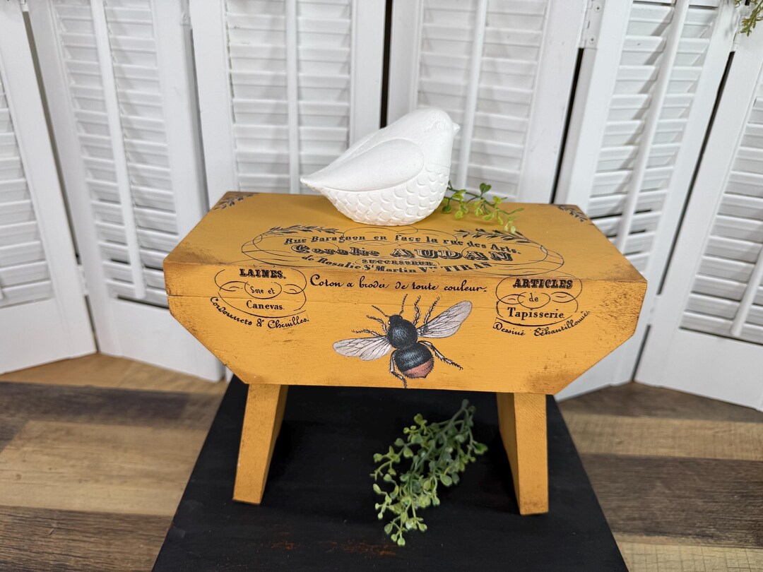 Small Wood Decorative Stool With Bee Accent - Etsy
