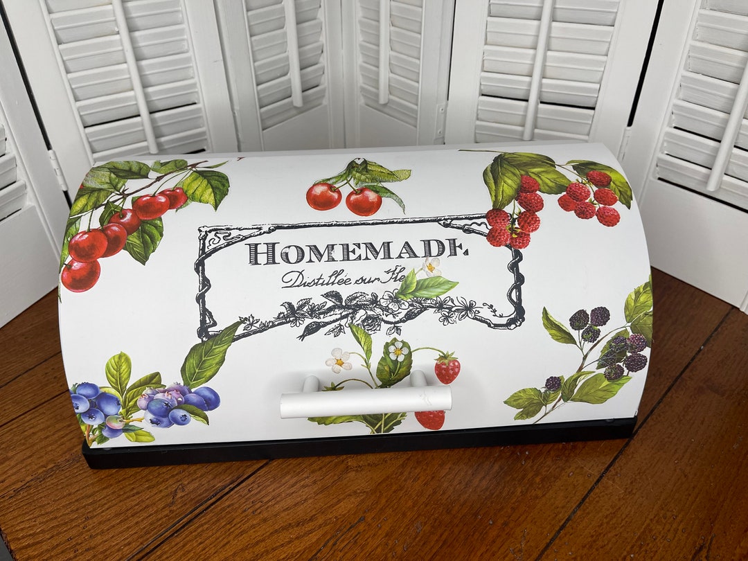Metal White Bread Box With Strawberries Blueberries Raspberries Cherry ...