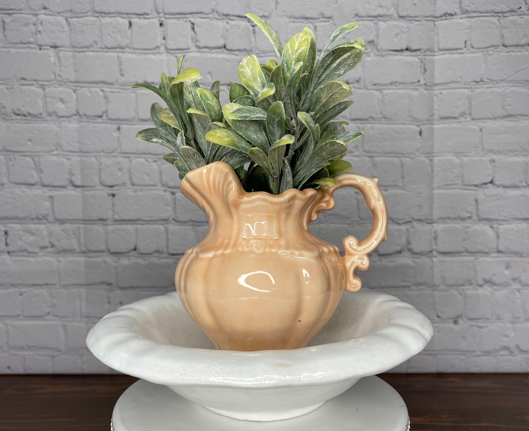 Small Arner's White Peach Vintage Pitcher and Plate, Pitcher and Basin ...