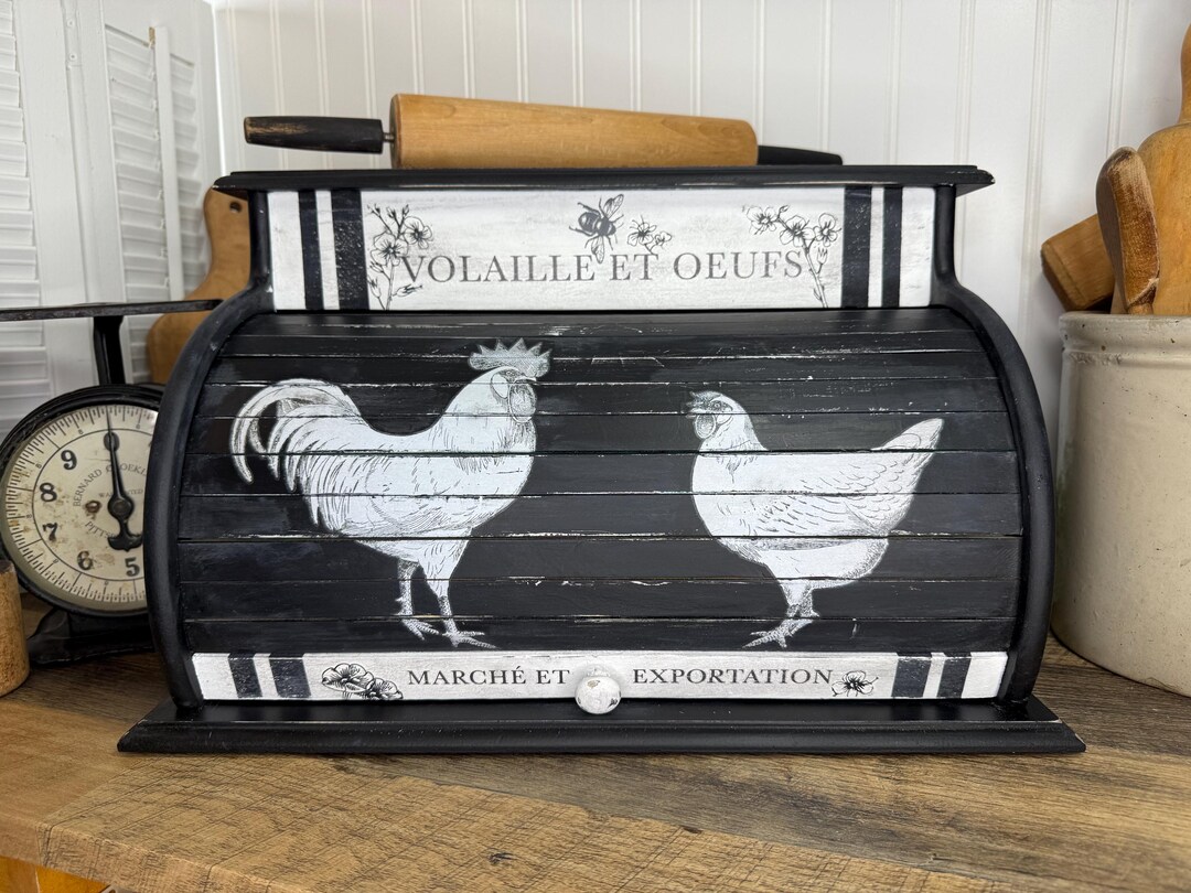 Vintage Large Wood Bread Bakery Box Bin Refinished With Chicken Rooster ...