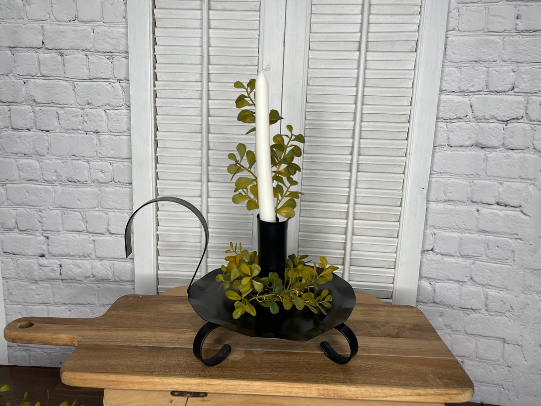 Vintage Large Black Candle Holder With Handle, Mantle Decor ...