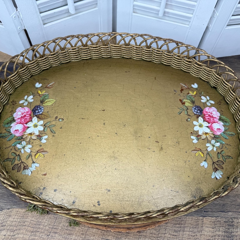 Vintage Wood Wicker Tray - Etsy