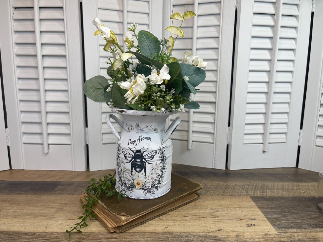 Rustic Metal Small Milk Cream Can With Bee and Flowers - Etsy