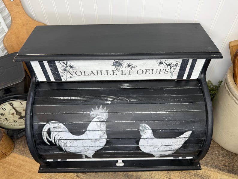 Vintage Large Wood Bread Bakery Box Bin Refinished With Chicken Rooster ...
