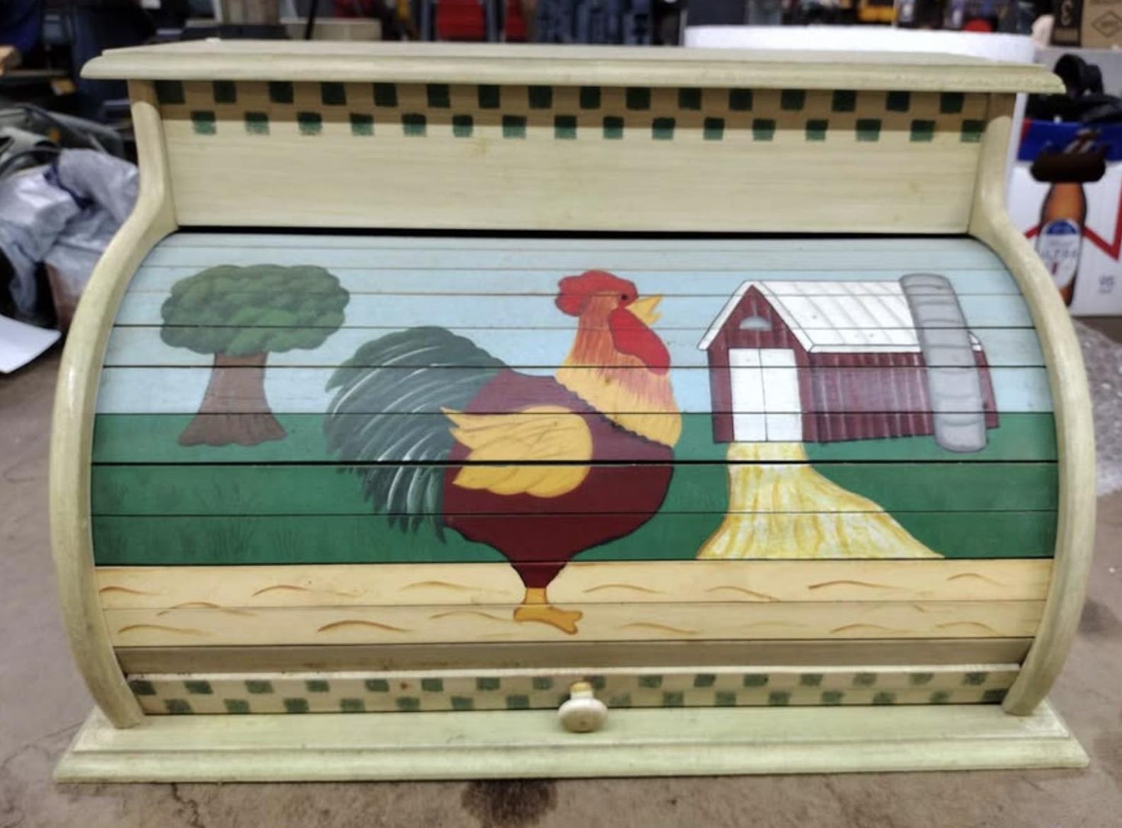 Vintage Large Wood Bread Bakery Box Bin Refinished With Chicken Rooster ...
