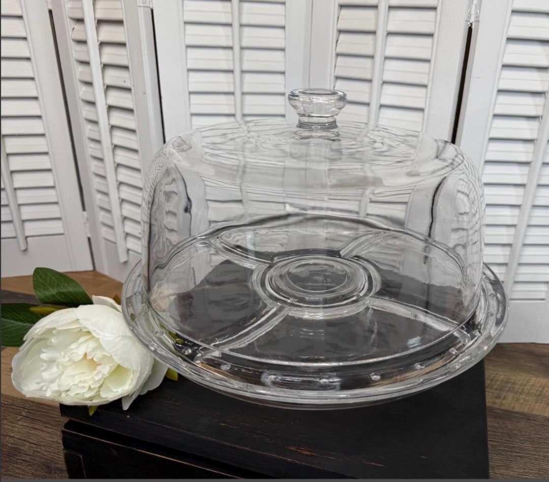 Vintage Clear Glass Cake Stand With Cloche Dome: Hobnail Detail - Etsy