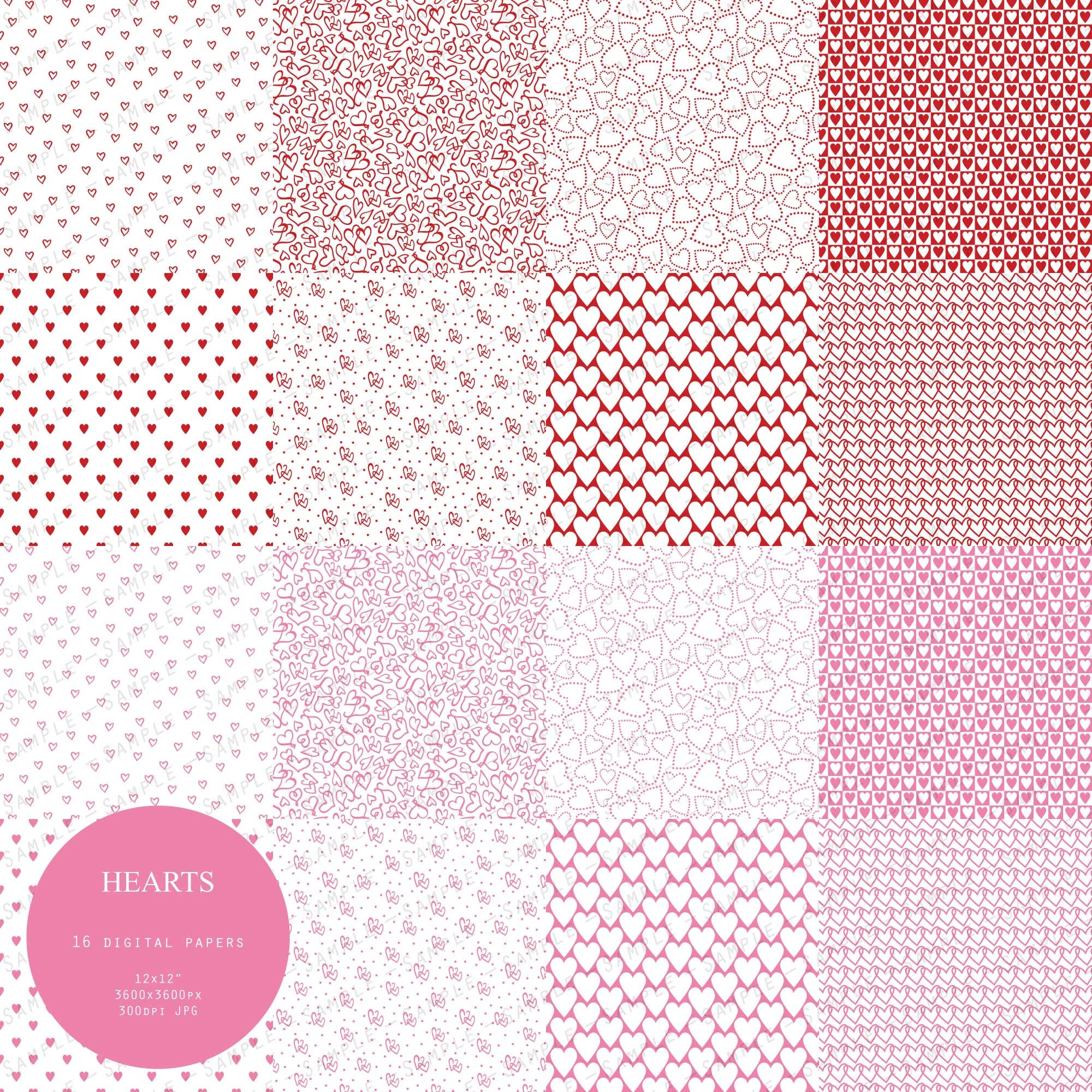 Hearts Paper Pack 16 Printable Papers for Personal Use Romantic ...