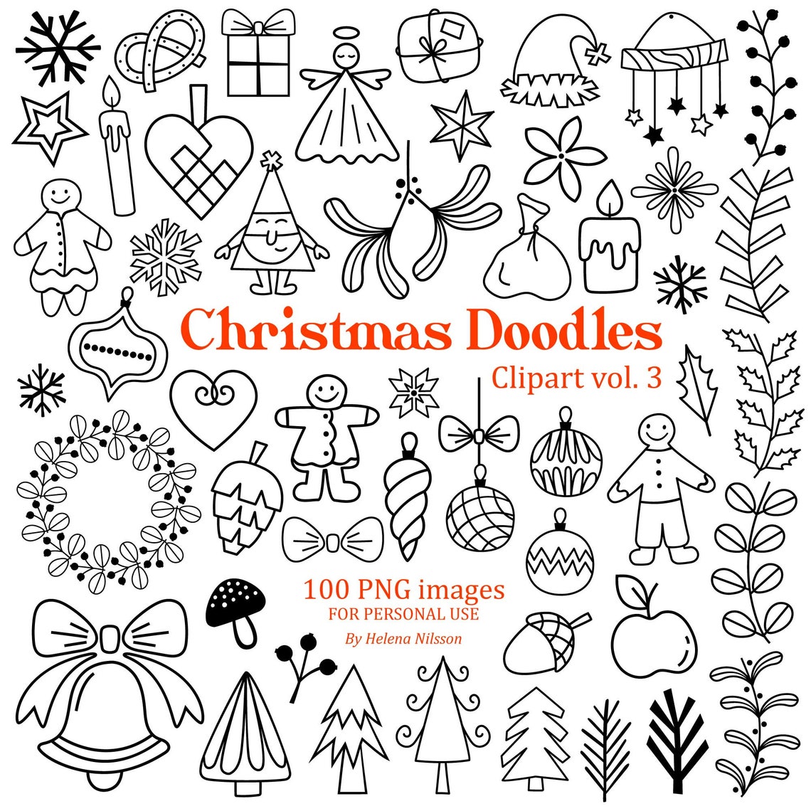 Christmas Doodles Clipart Vol.3 - 100 Transparent PNG Images - PERSONAL ...
