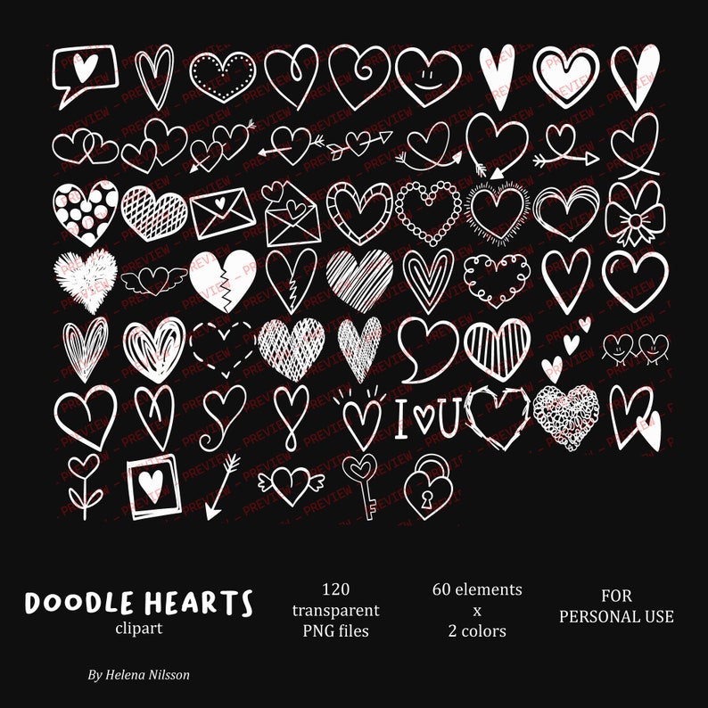 Doodle Hearts Clipart - 120 Transparent PNG Images - PERSONAL USE ...