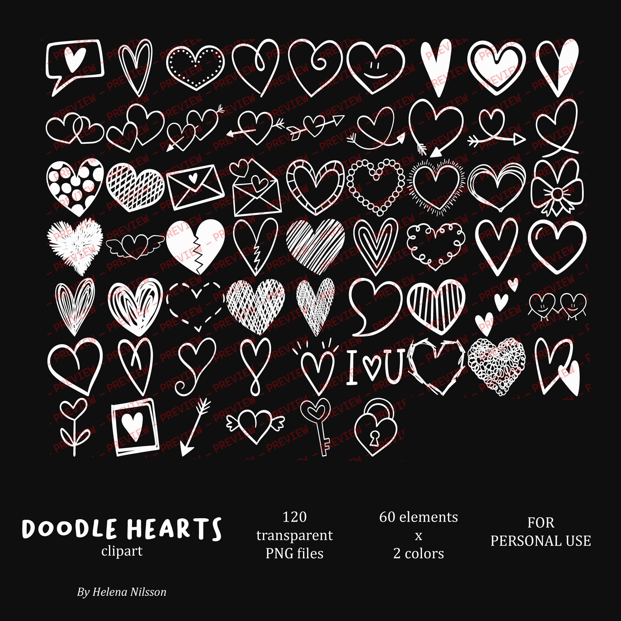 Doodle Hearts Clipart - 120 Transparent PNG Images - PERSONAL USE ...