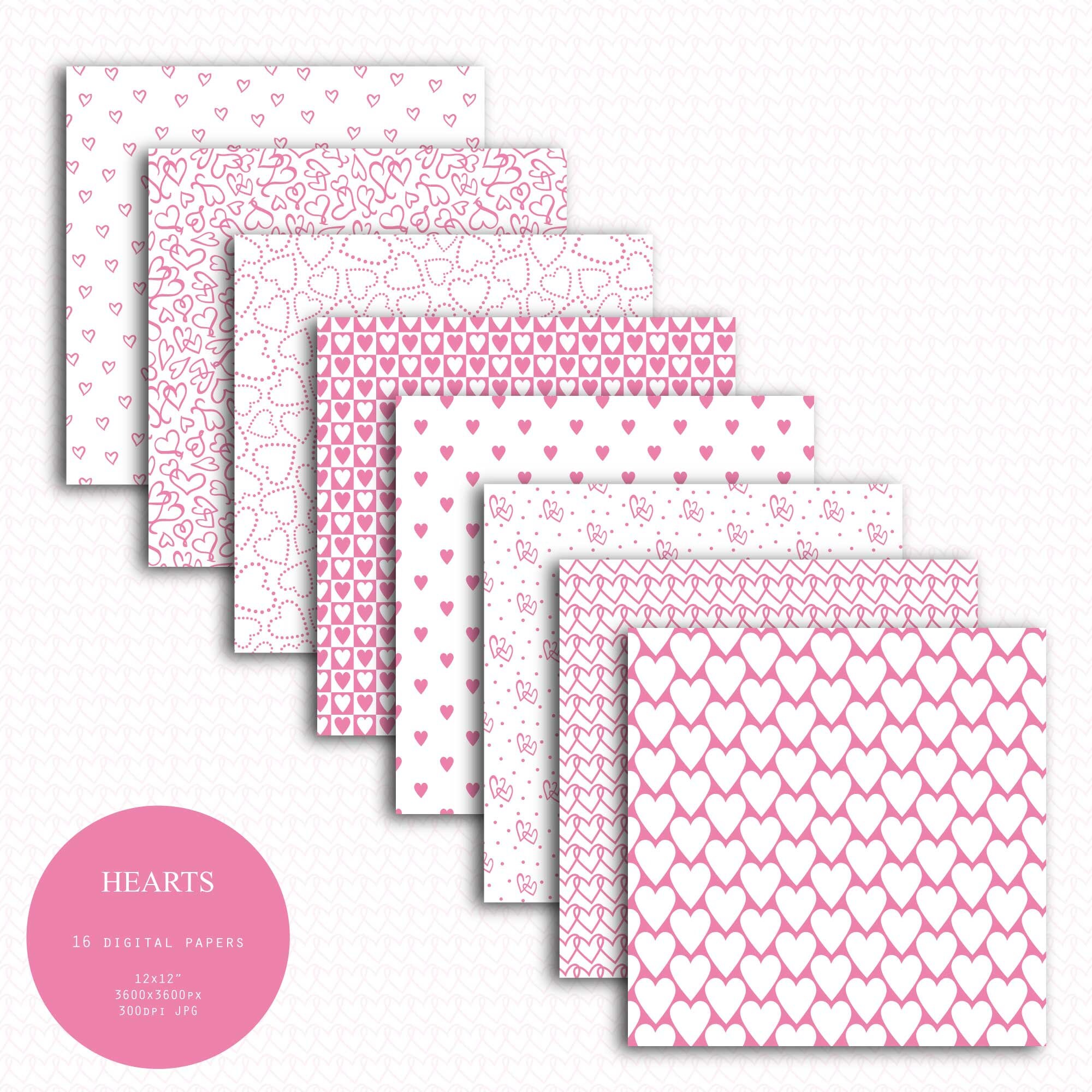 Hearts Paper Pack 16 Printable Papers for Personal Use Romantic ...