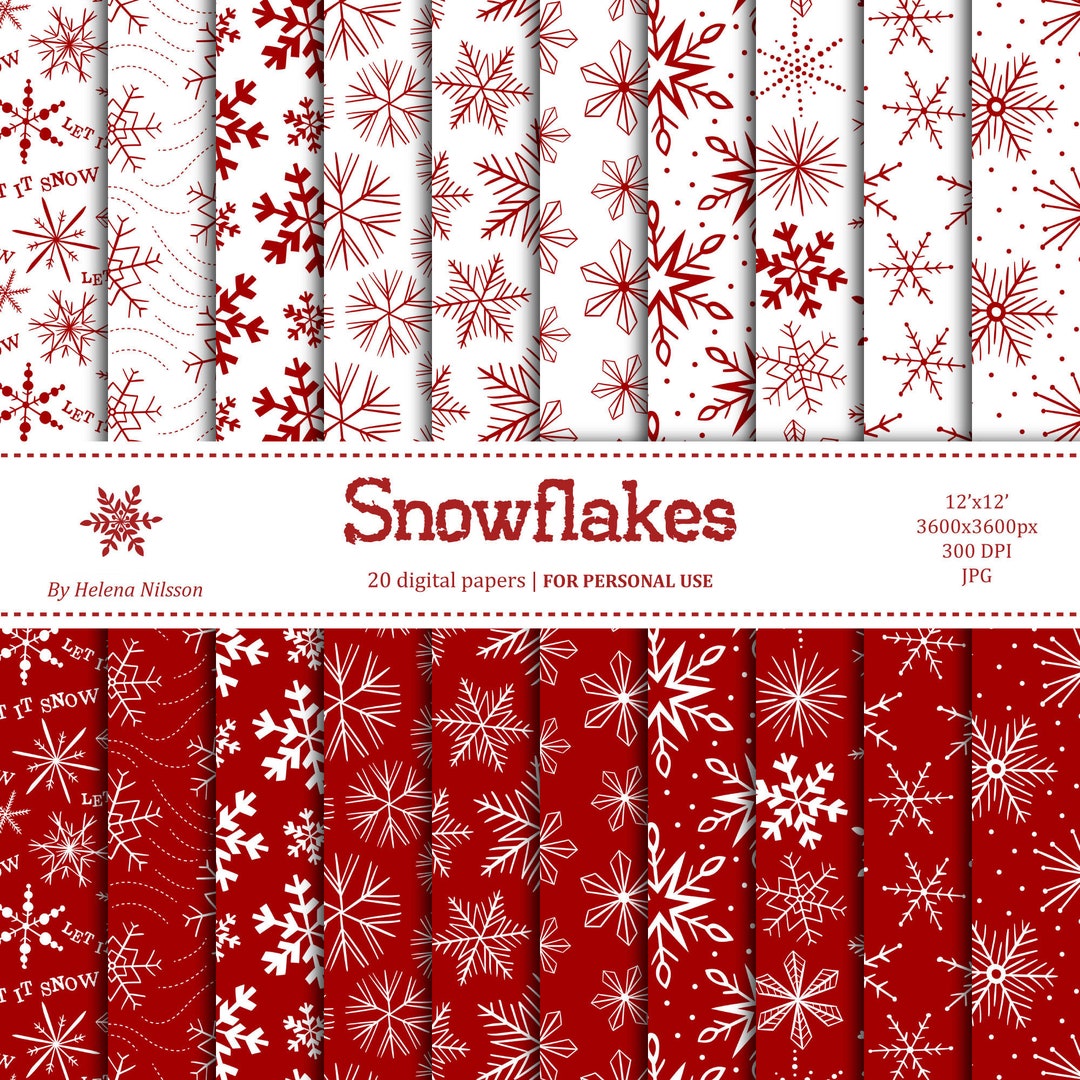 Snowflakes Digital Paper Pack - 20 Printable Papers in Red and White ...