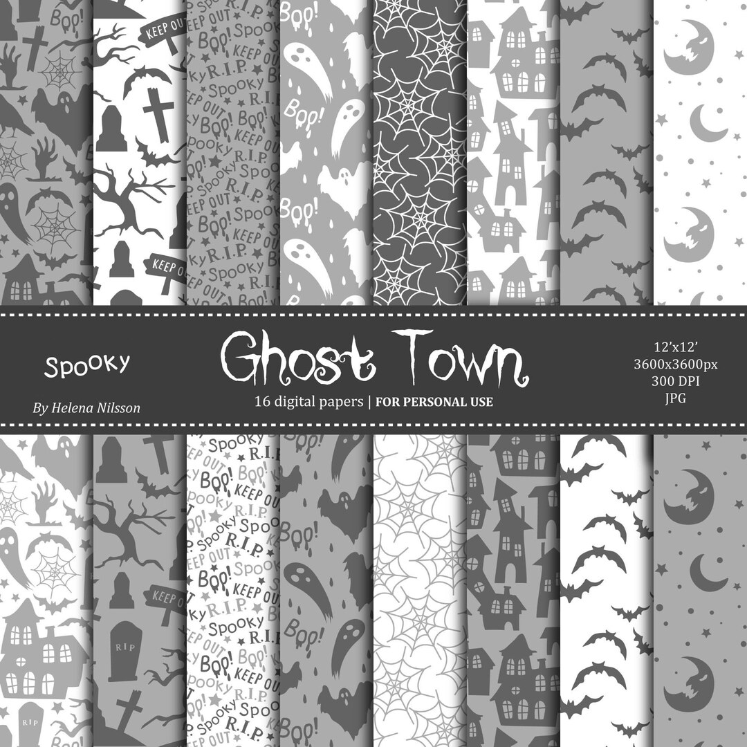 Ghost Town Digital Paper Pack - 16 Printable Papers in Gray for ...
