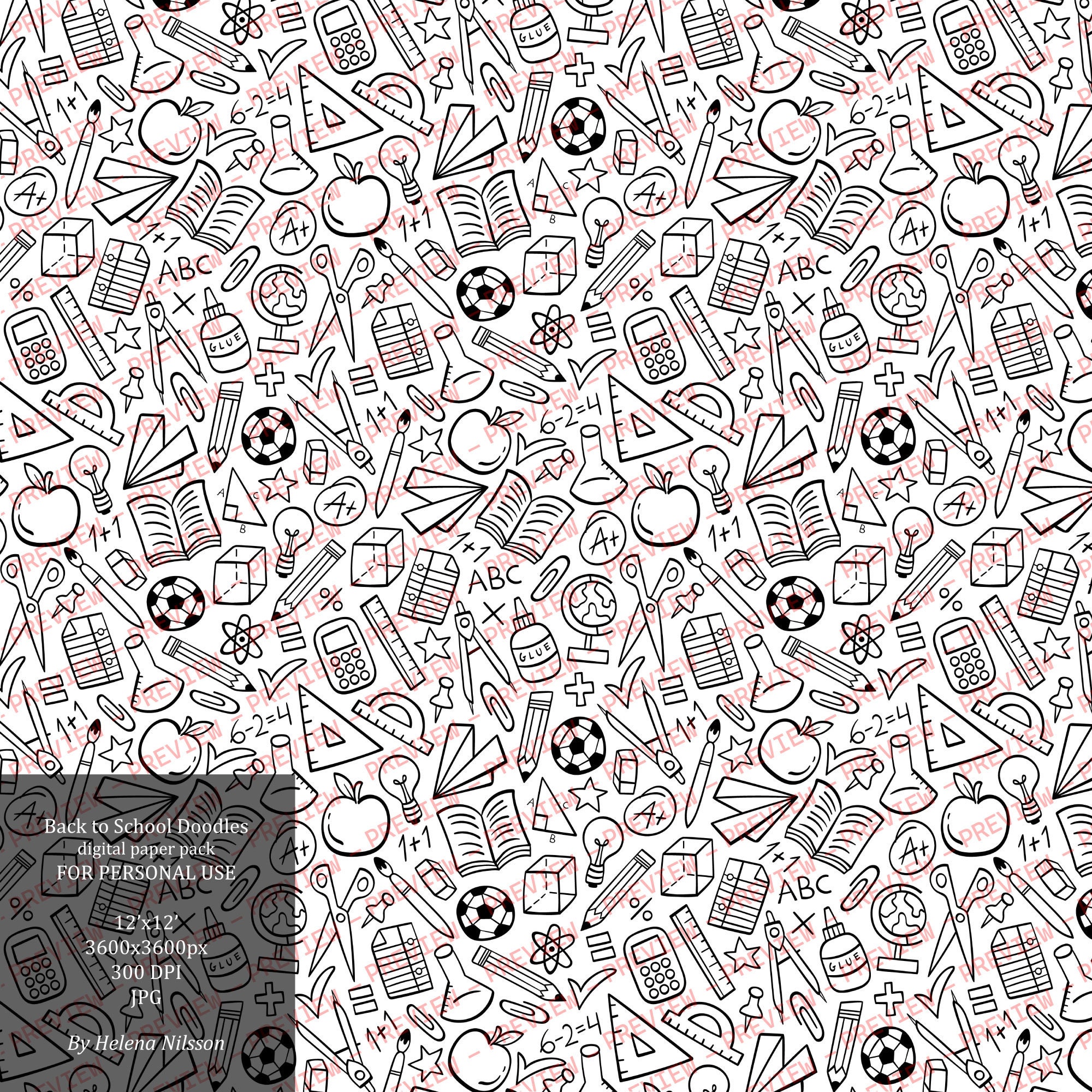 Back to School Doodles Digital Paper Pack - 12 Printable Papers for ...