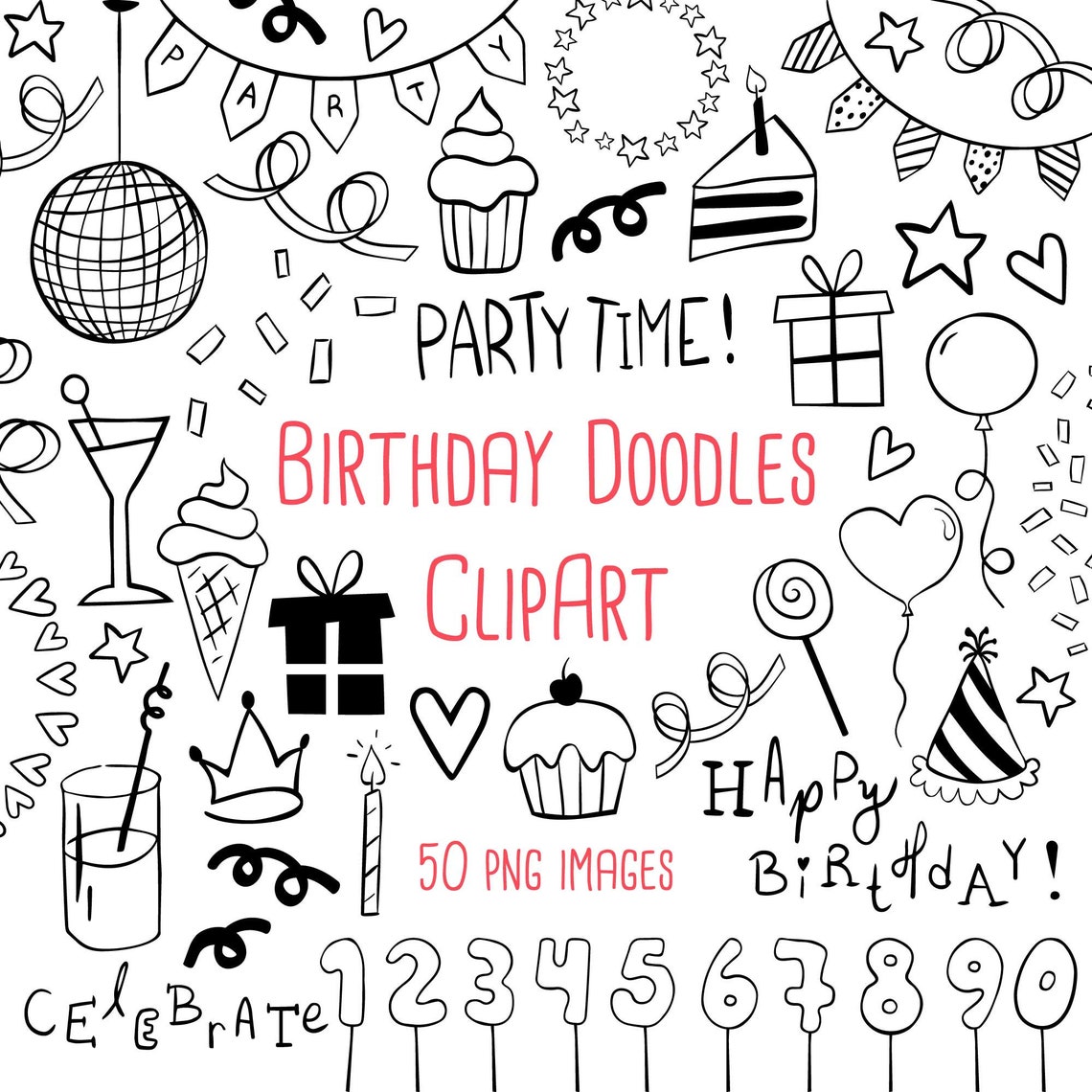 Birthday Doodles Clipart - 50 Transparent PNG Images for Personal Use ...