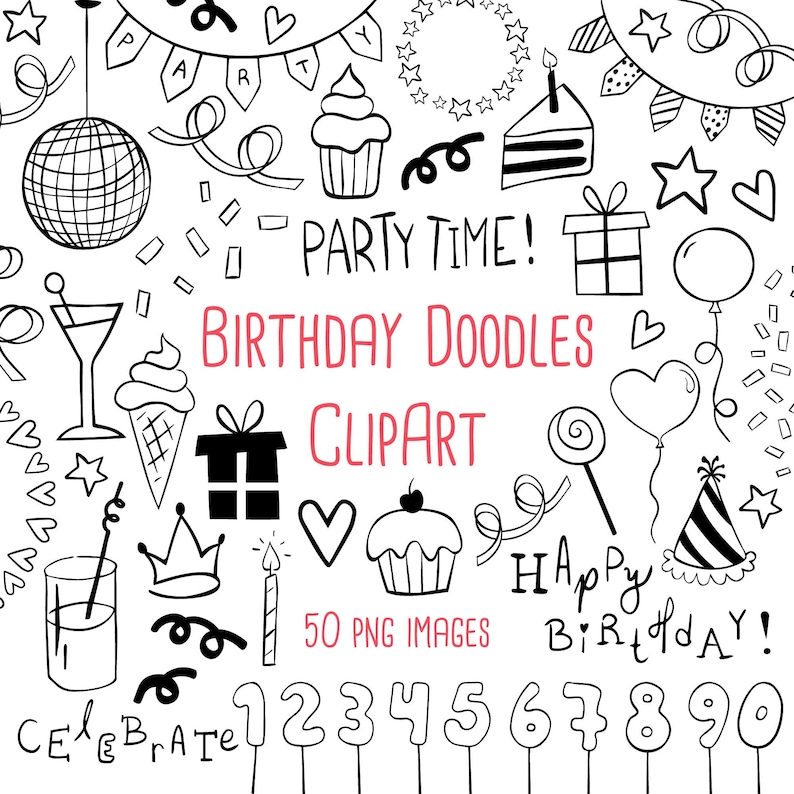 Birthday Doodles Clipart - 50 Transparent PNG Images for Personal Use ...