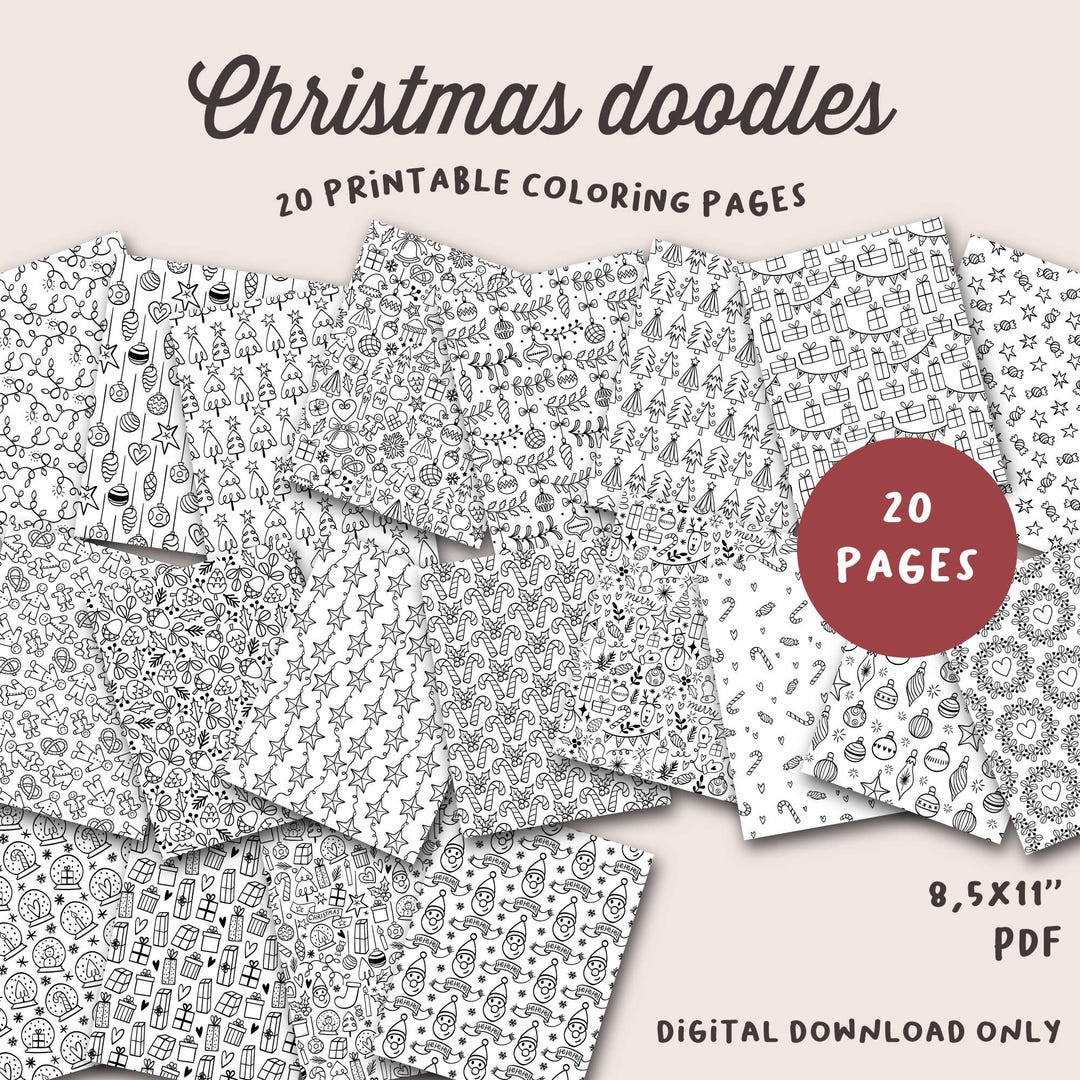 Printable Christmas Coloring Pages - 20 Hand Drawn Patterns - Standard ...