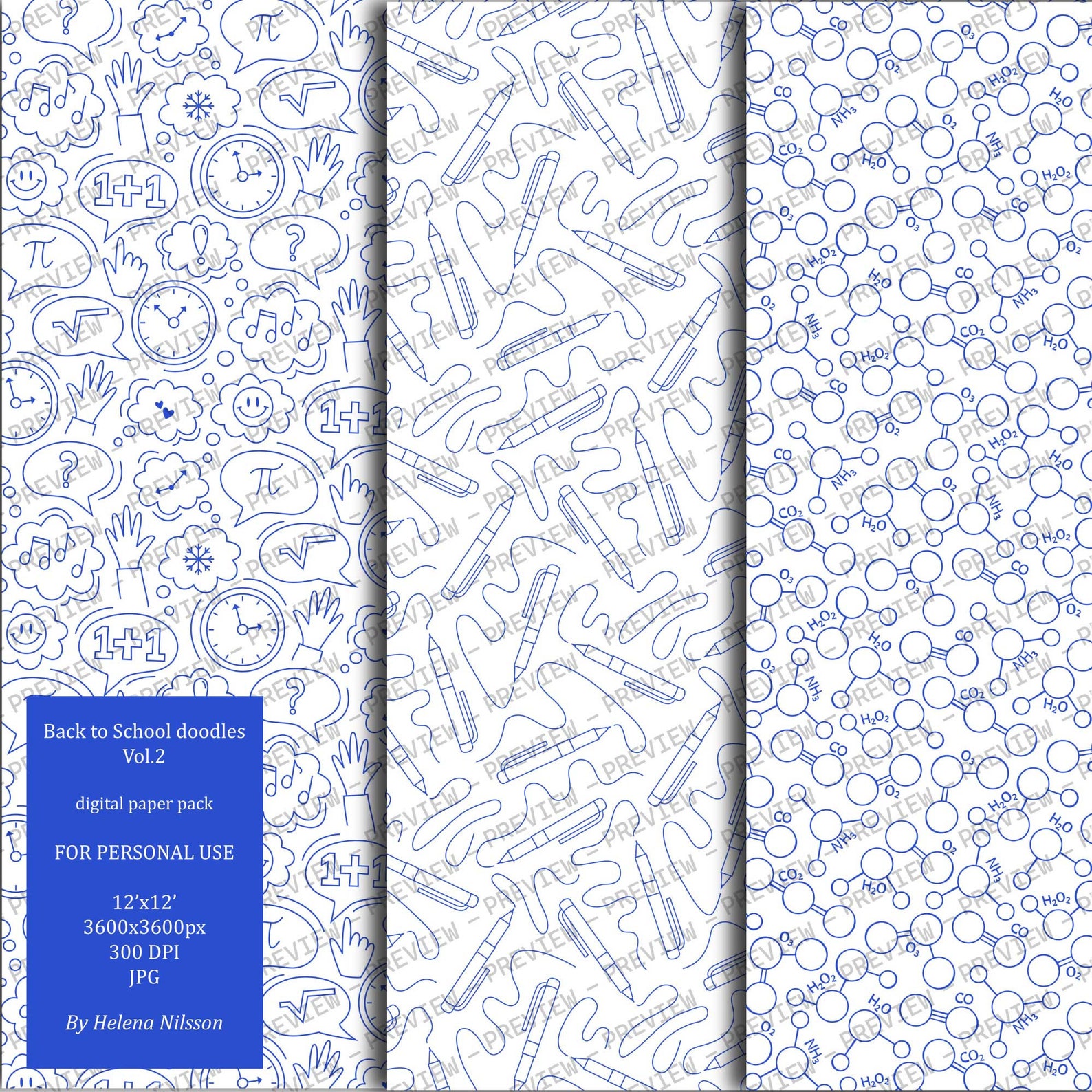 Back to School Doodles Digital Paper Pack Vol.2 - 12 Printable Papers ...