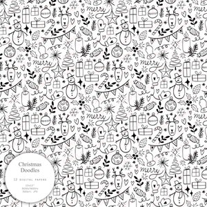 Christmas Doodles Digital Paper Pack Vol.1 - 12 Printable Papers for ...