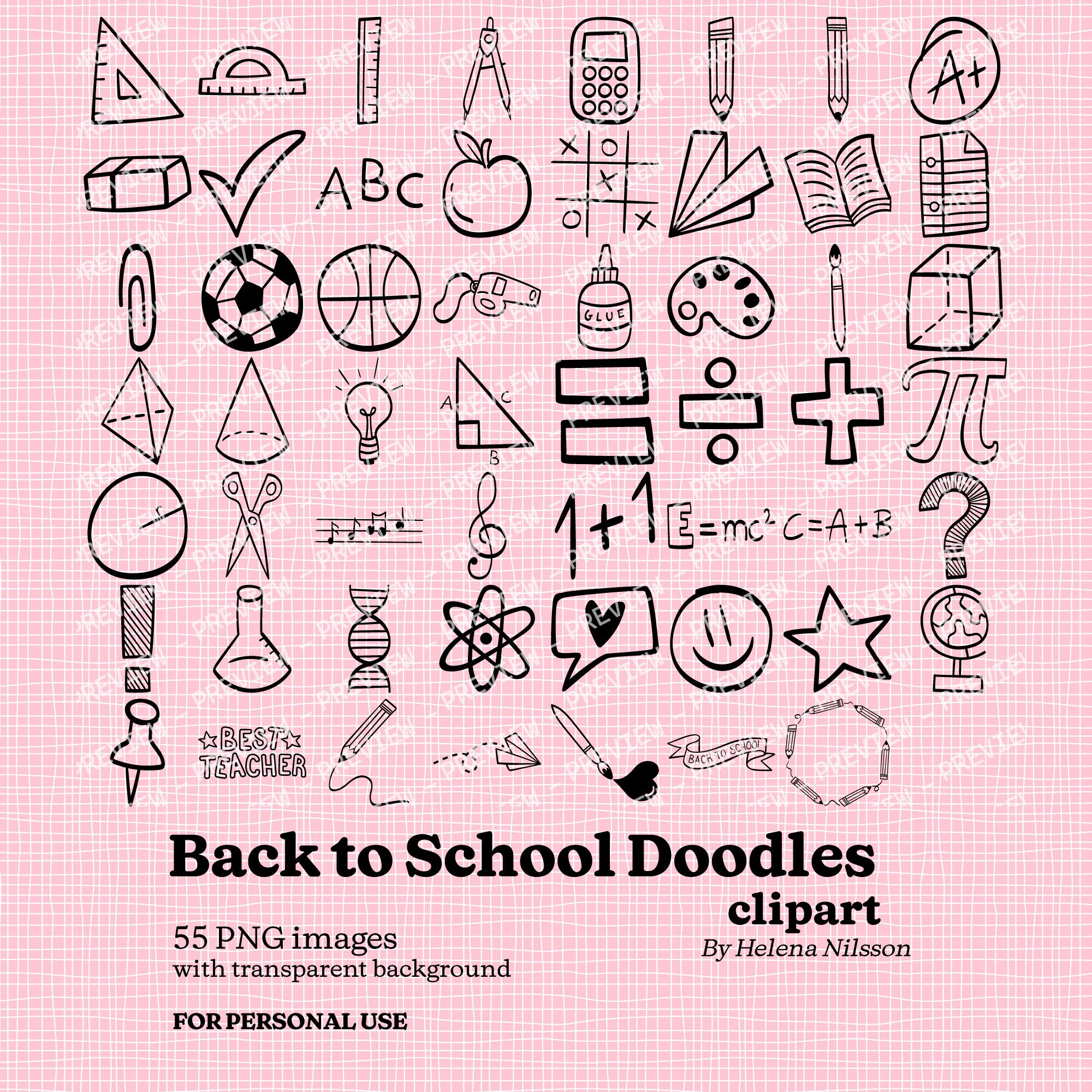 SVG Doodles - Back to School Clipart - 55 PNG Images for Personal Use ...