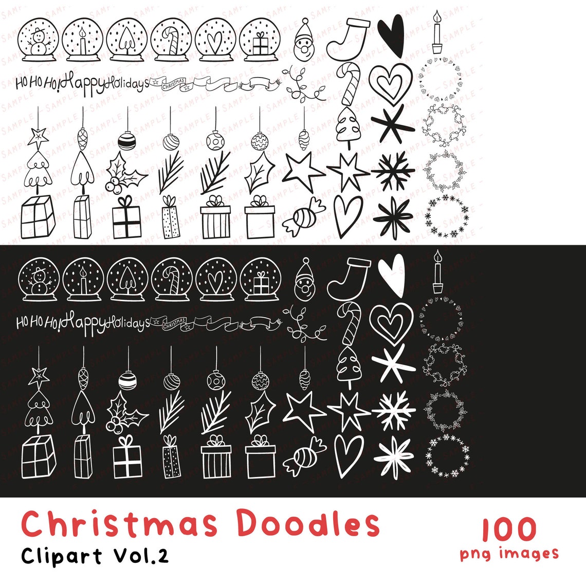 Christmas Doodles Clipart Vol.2 - 100 Transparent PNG Images PERSONAL ...