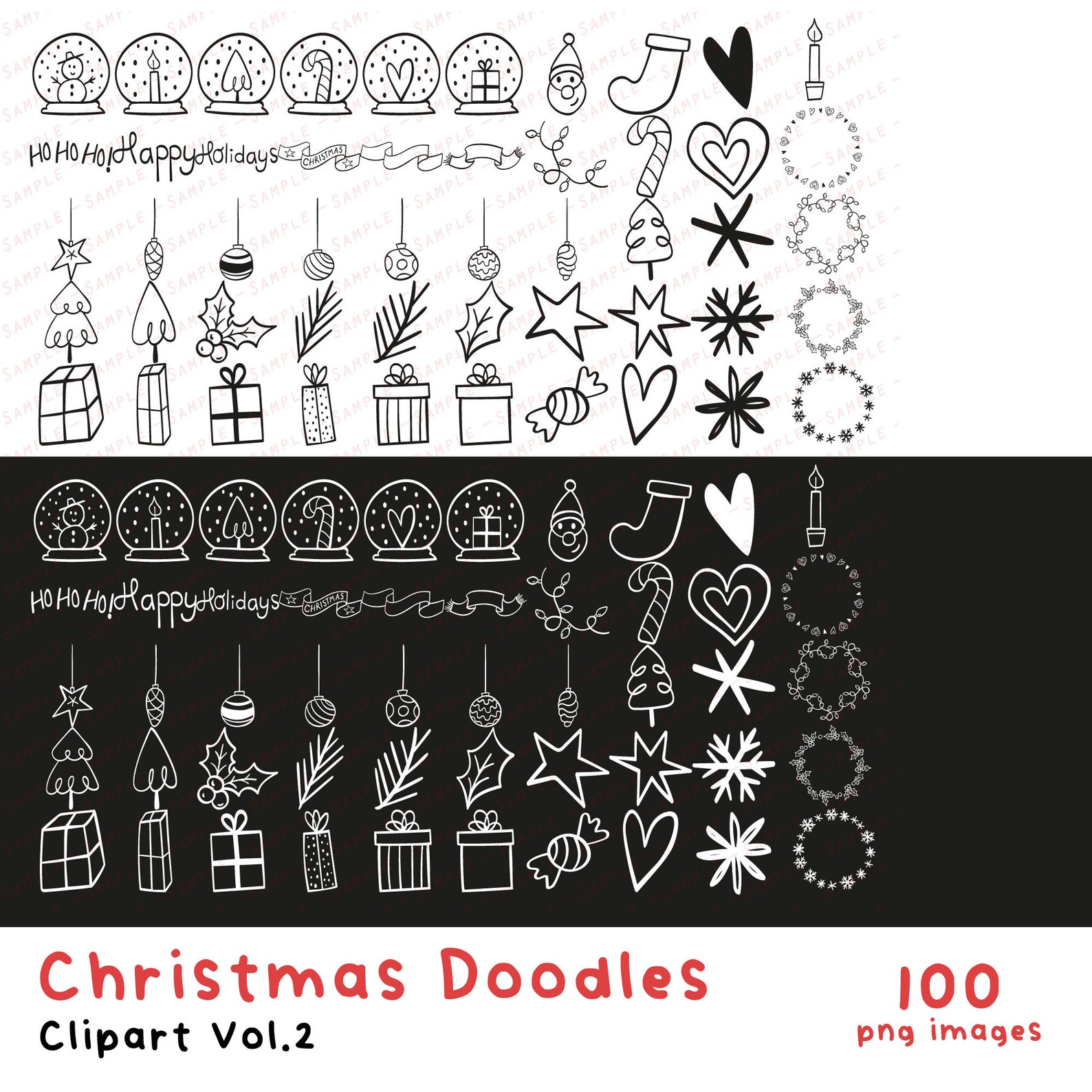 Christmas Doodles Clipart Vol.2 - 100 Transparent PNG Images PERSONAL ...