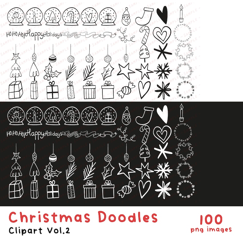 Christmas Doodles Clipart Vol.2 - 100 Transparent PNG Images PERSONAL ...