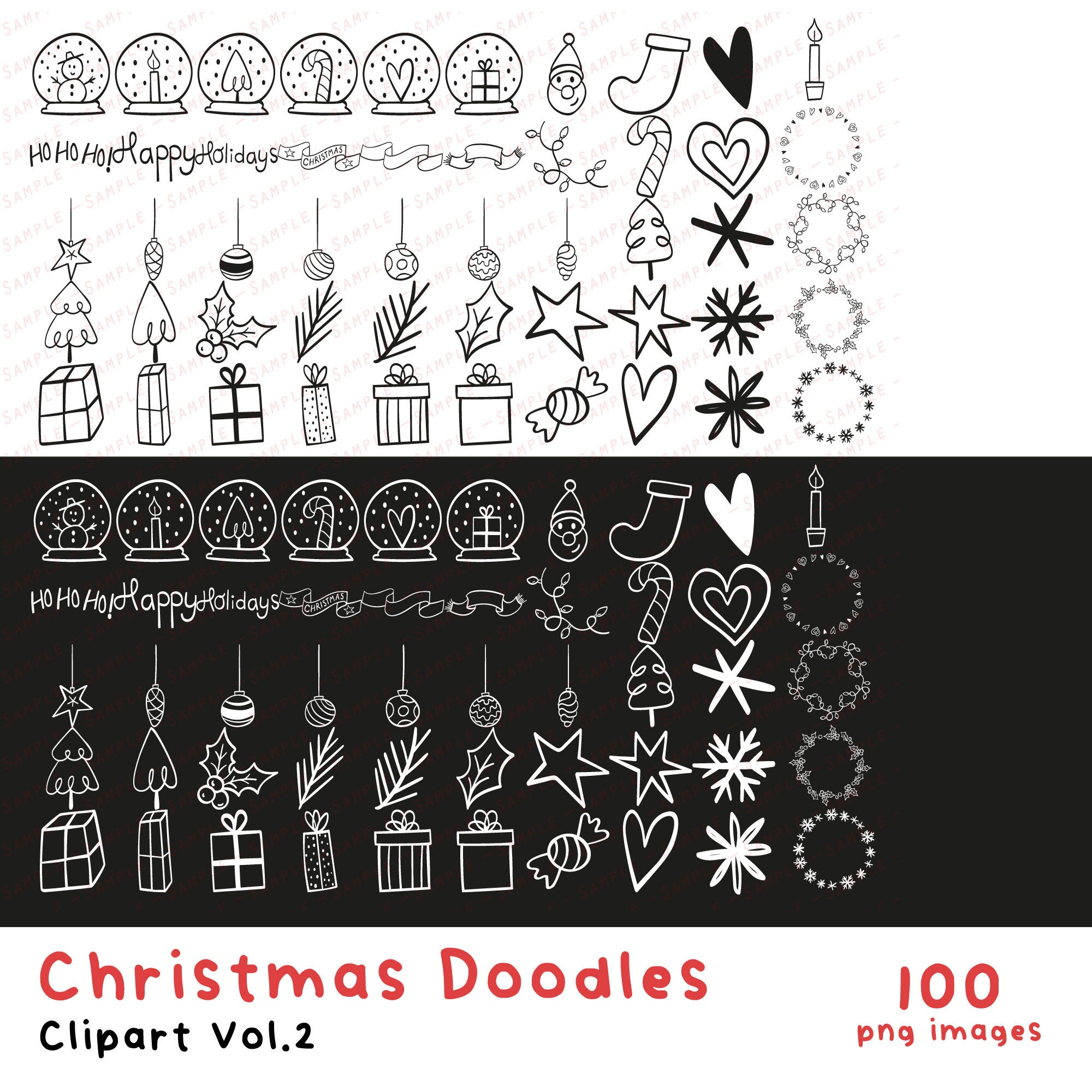 Christmas Doodles Clipart Vol.2 - 100 Transparent PNG Images PERSONAL ...